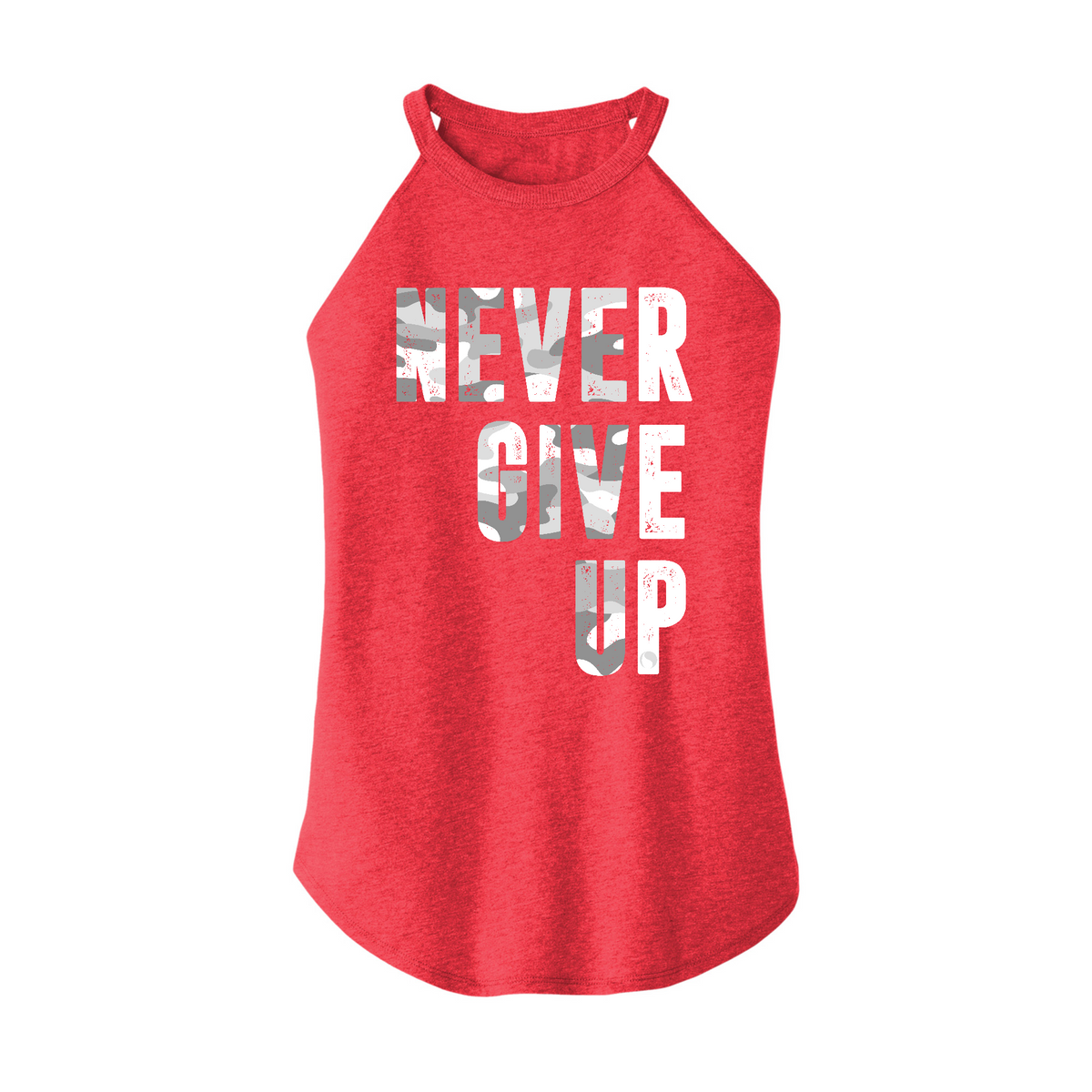 Fitness Tee Co. | Never Give up White Camo Women's District Rocker Tank ...