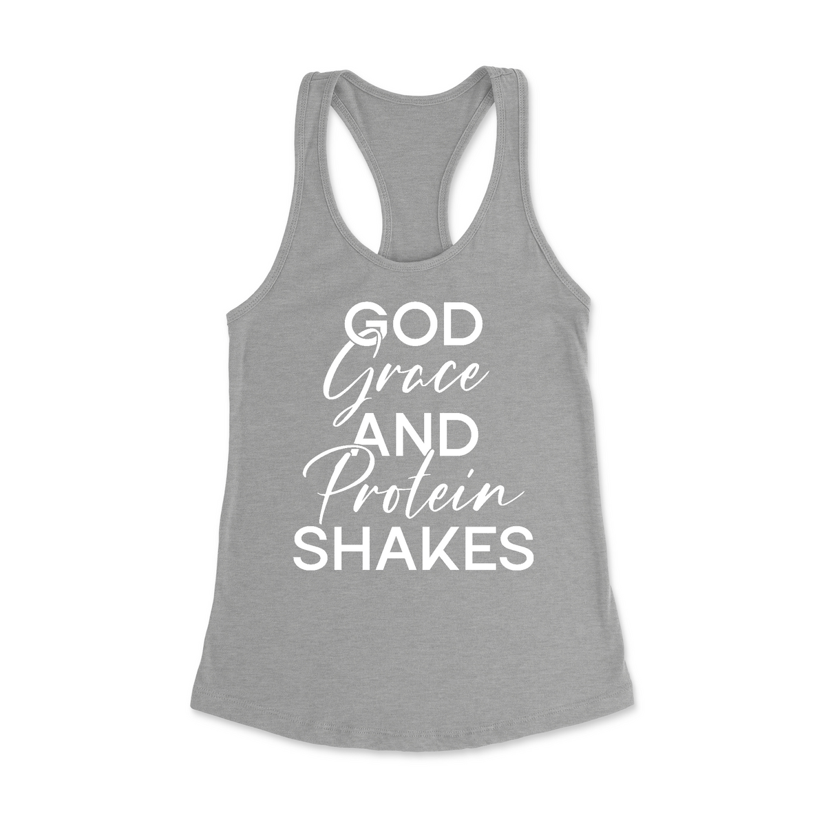 Fitness Tee Co. | God Grace and Protein Shakes Ideal Racerback Tank ...